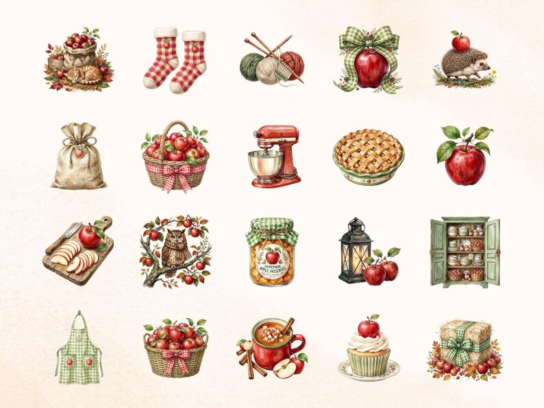 75 Cozy Fall Watercolor Clipart, Autumn Apple Harvest, Red Barn Farm ...