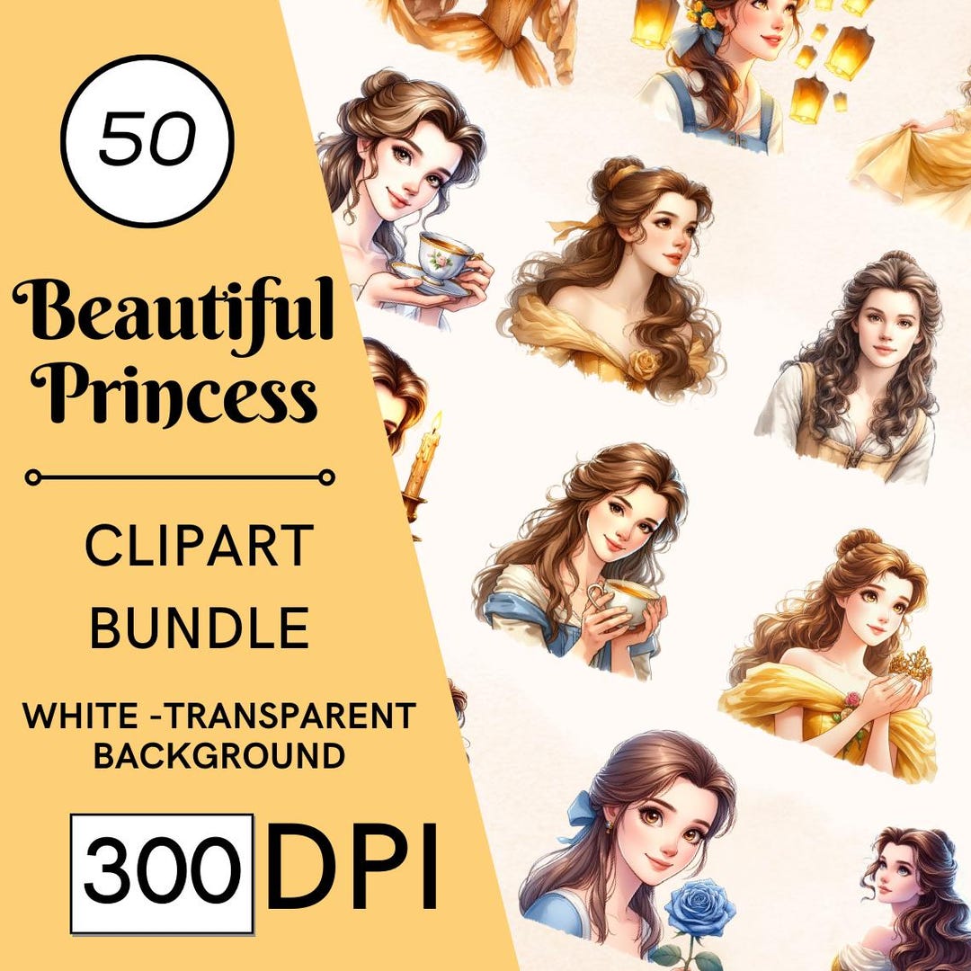 50 Beautiful Princess Clipart Set - 300 DPI, High-resolution ...