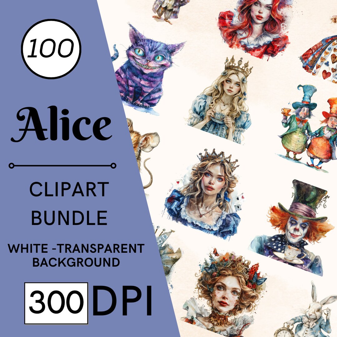100 Watercolor Alice in Wonderland Clipart, Fairytale PNG Bundle ...