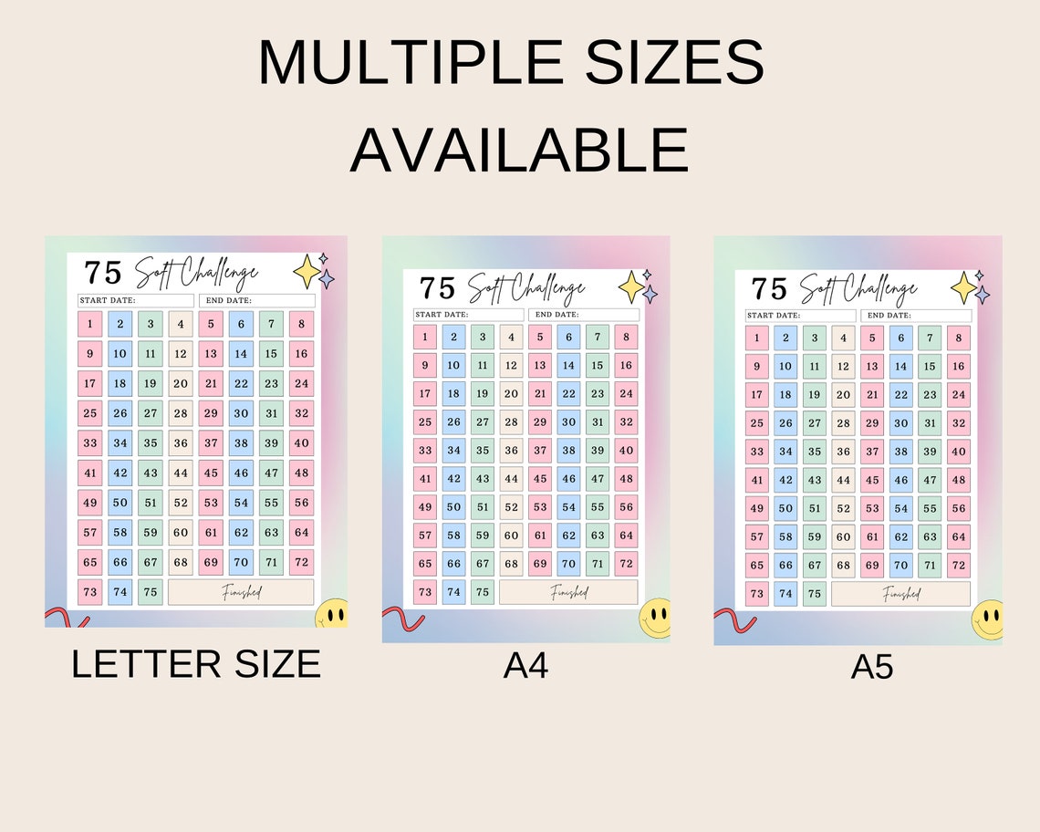 BLANK 75 Soft Challenge Tracker, 75 Soft Challenge, 75 Day Challenge ...