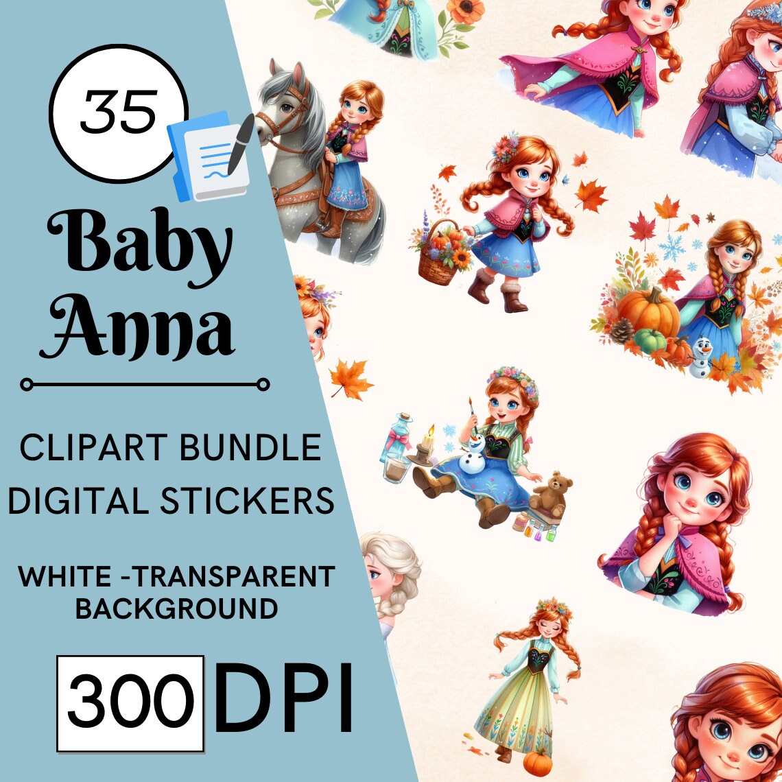 35 Baby Princess Anna Watercolor Clipart, Ice Princess PNG, Fairytale ...