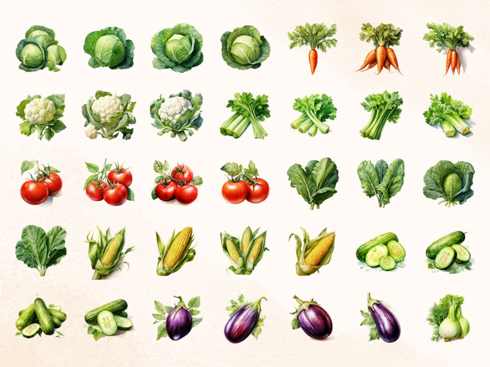 140 Watercolor Vegetables PNG Clipart Bundle, Tomato, Carrot, Corn ...