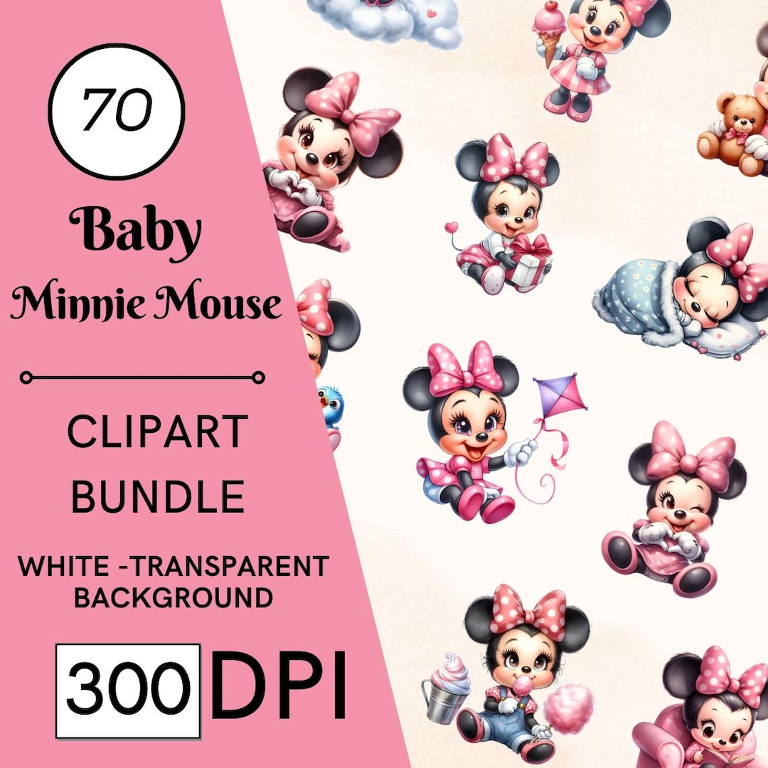 70 Baby Minnie Mouse Clipart, Watercolor Woodland PNG, Nursery Art ...