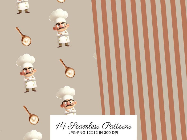 Ratatouille Seamless Pattern, Chef, Watercolor Digital Paper (PNG, JPG ...