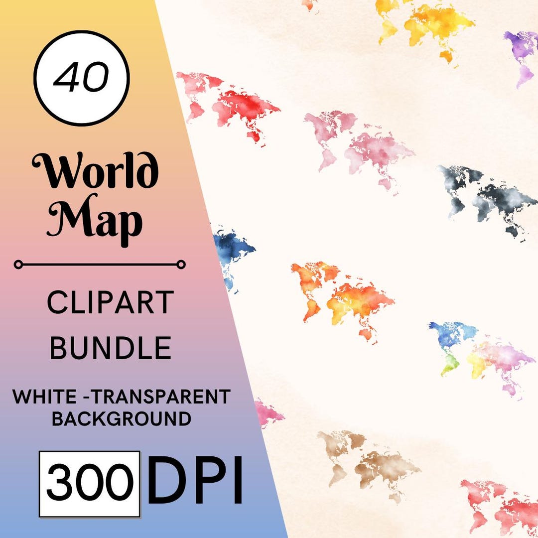 40 Watercolor World Map Clipart, Travel Adventure, Transparent Pngs ...