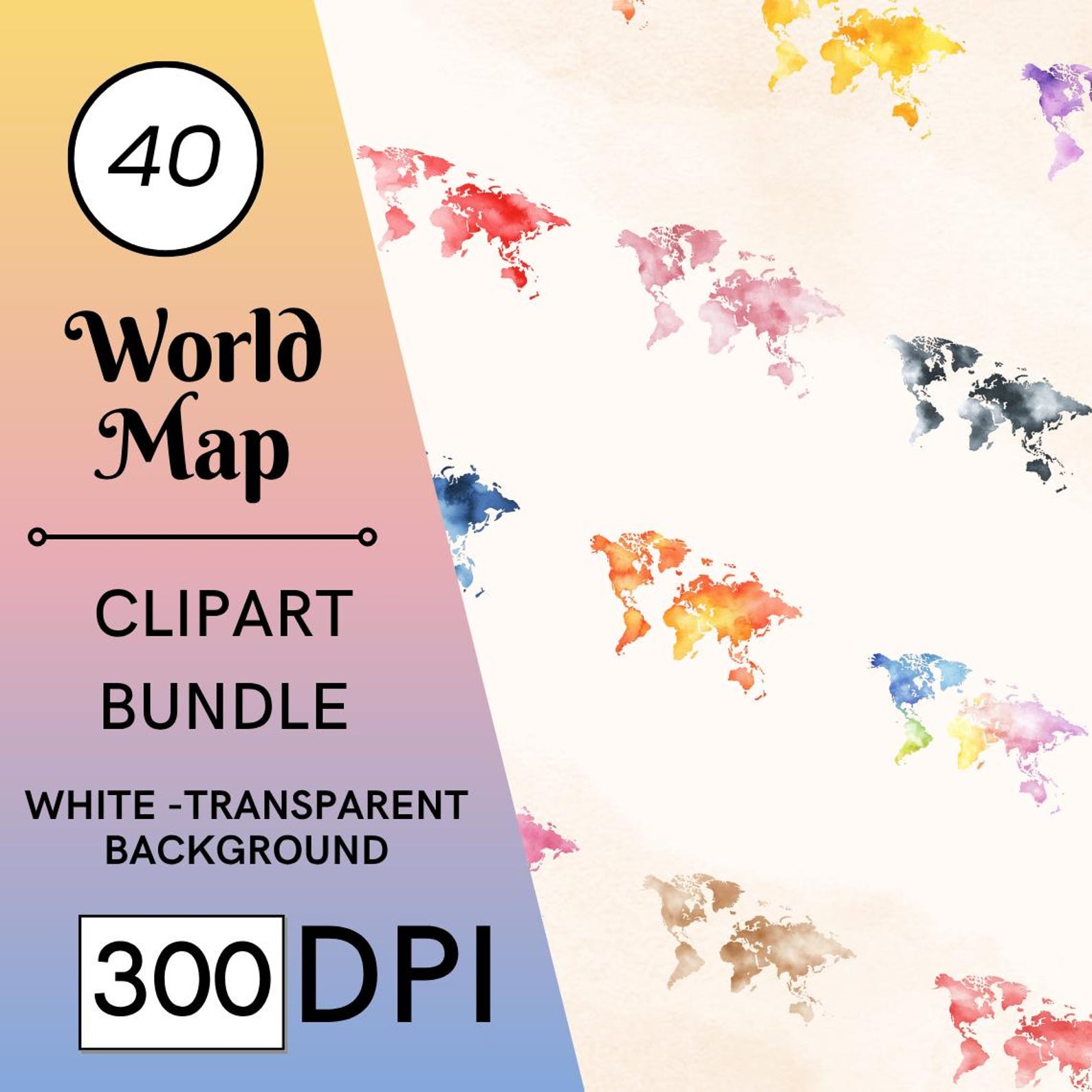 40 Watercolor World Map Clipart, Travel Adventure, Transparent Pngs ...