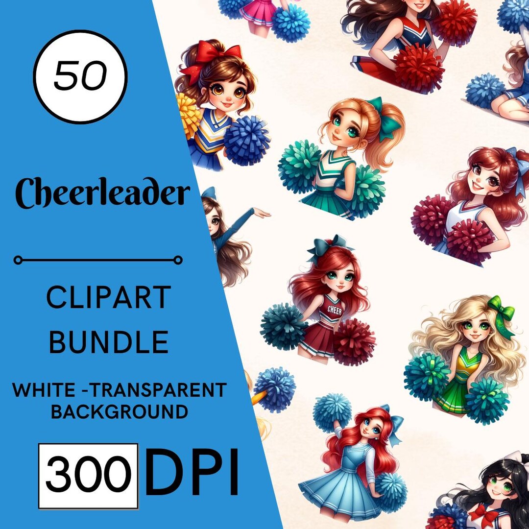 50 Cheerleader Clipart Set, Watercolor Cheerleading Graphics, Nursery ...