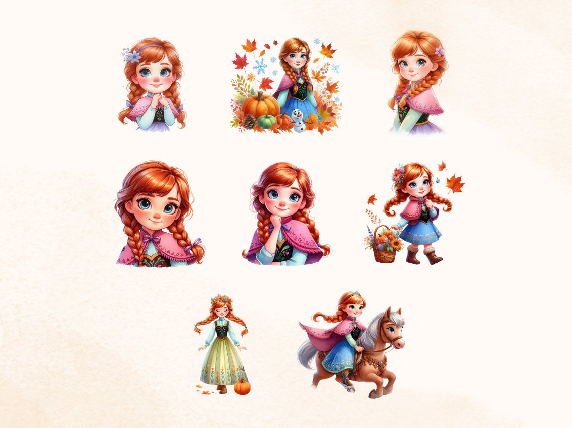 35 Baby Princess Anna Watercolor Clipart, Ice Princess PNG, Fairytale ...