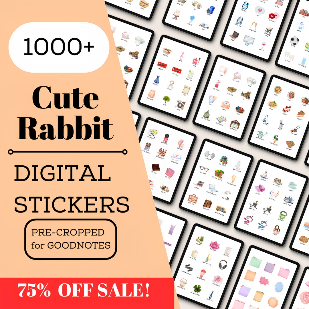 1000+ Cute Bunny Digital Stickers, Pre-cropped Goodnotes Stickers, Cute ...