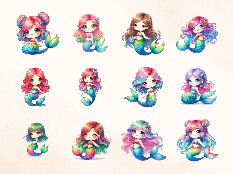 Mermaid Clipart – 50 Watercolor PNG Graphics (digital Download) - Etsy