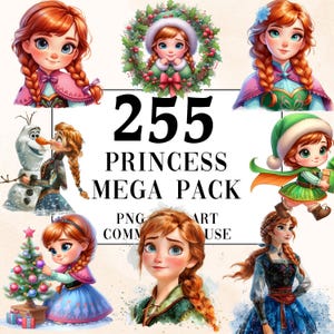 255 Princess Anna Clipart Megapack PNG, Watercolor Fantasy Fairytale ...