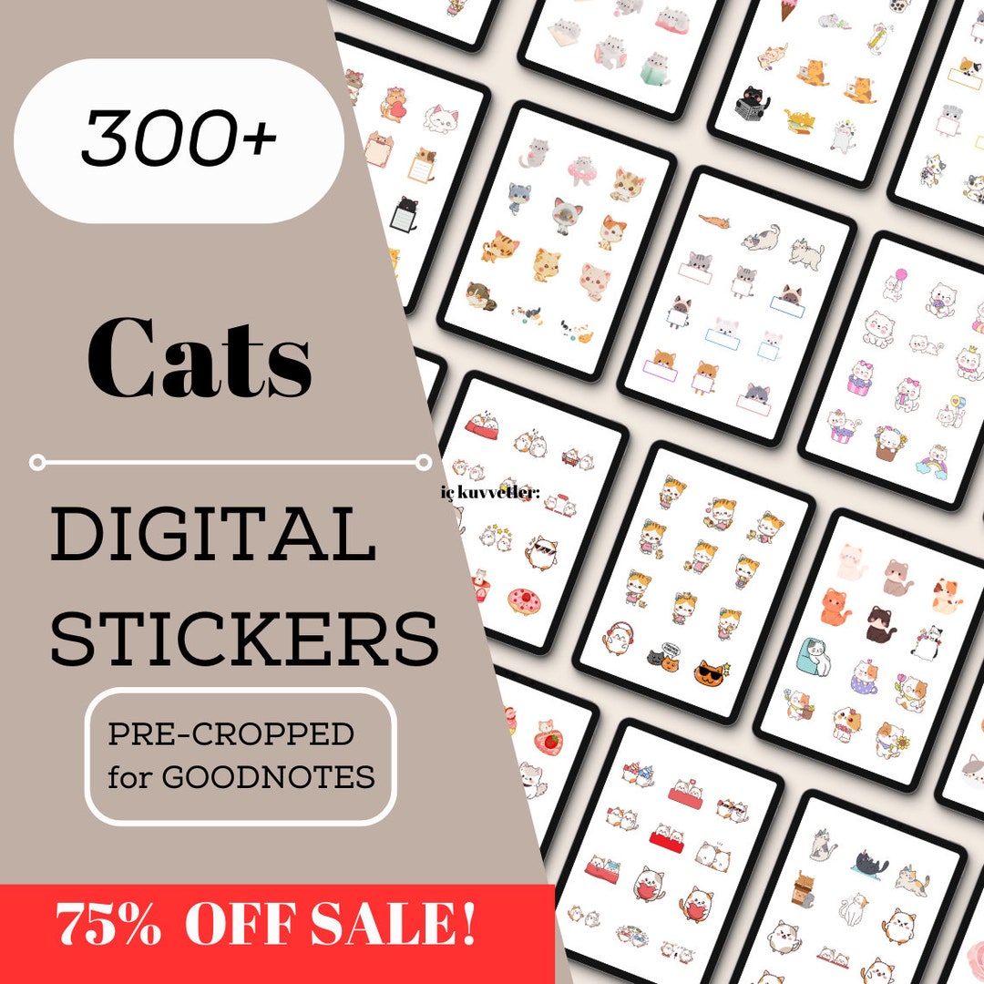 300+ Cute Cat Digital Stickers | Cat Face Emoticon Goodnotes Stickers ...