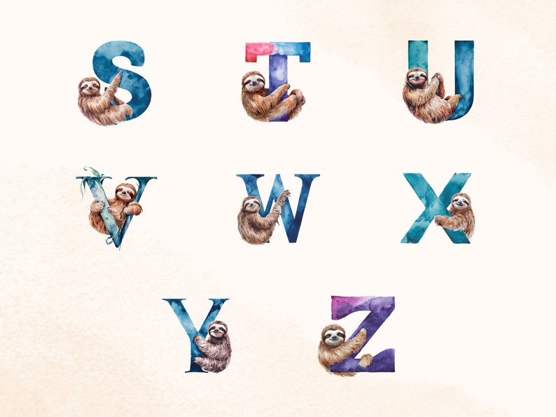 26 Sloth Png Sloth Clipart Sloth Alphabet Png Doodle Letters Animal ...