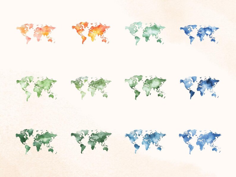 40 Watercolor World Map Clipart, Travel Adventure, Transparent Pngs ...