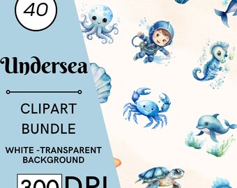Undersea Watercolor Clipart Bundle Nursery Decor, Baby Wall Art, Cute ...