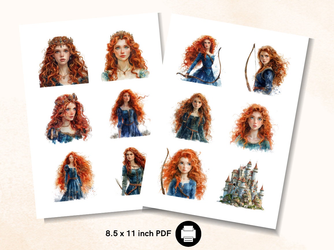 70 Princess Merida Brave Clipart, PNG, Full Commercial Use, Watercolor ...