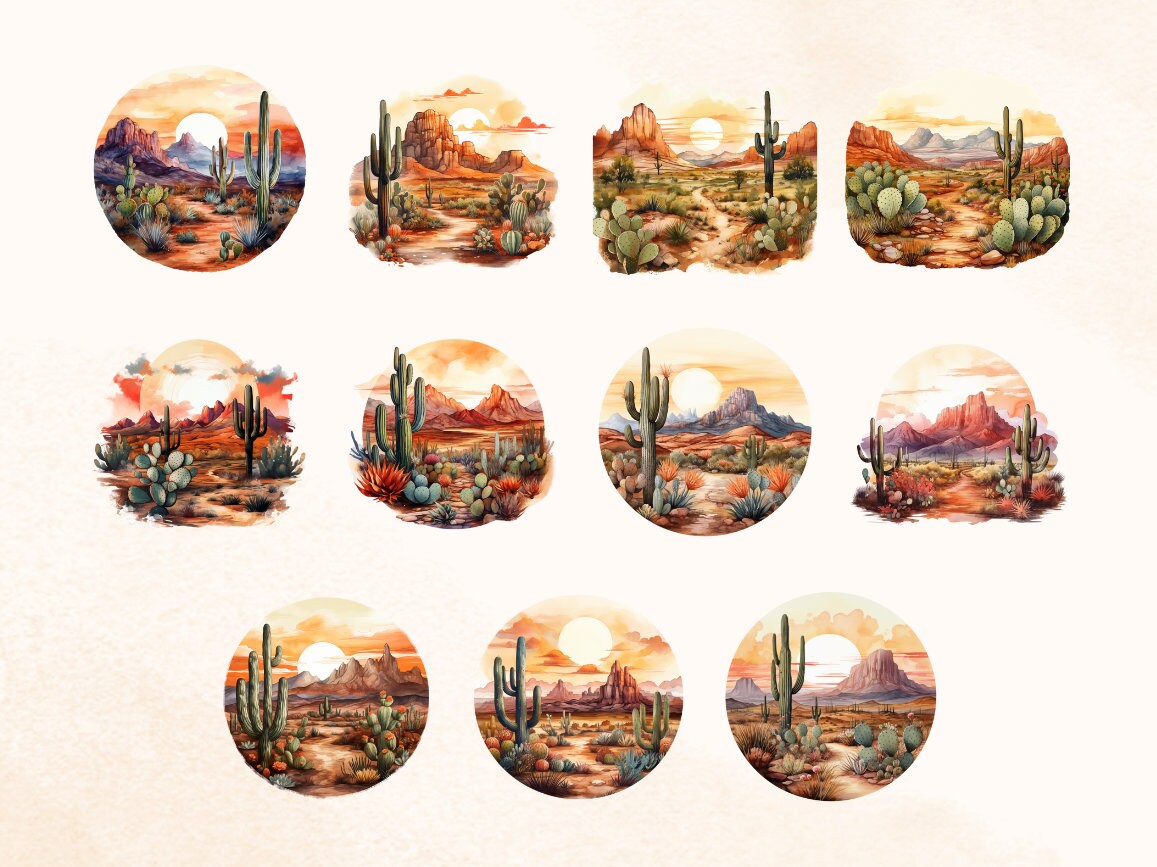 32 Watercolor Arid Desert Clipart, Desert Landscape Clipart, Sunset ...