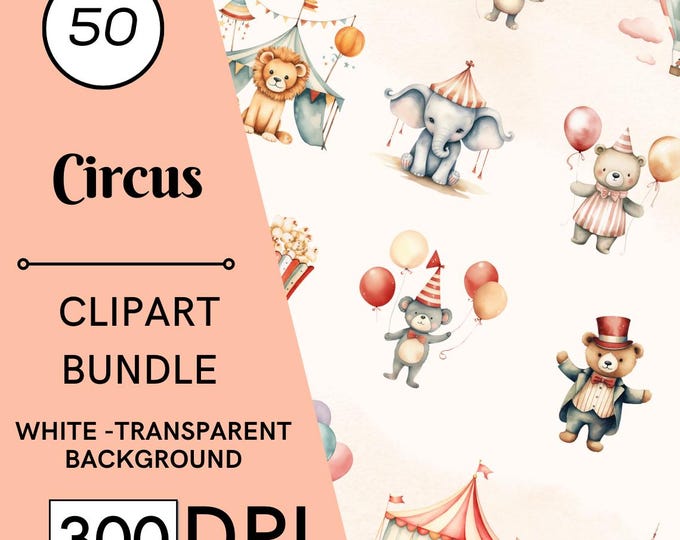 Circus and Animals Watercolor Clipart, Baby Shower Printable - Etsy Canada