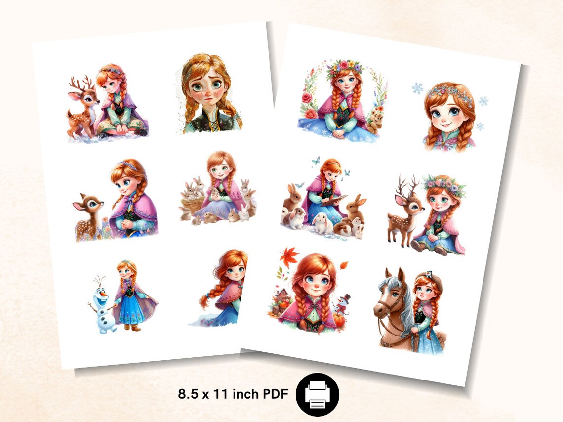 35 Baby Princess Anna Watercolor Clipart, Ice Princess PNG, Fairytale ...