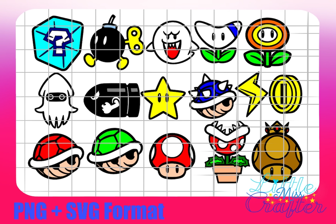 Mario Kart Item Emblem Bundle PNG and SVG Outlines and Coloured Layered - Etsy