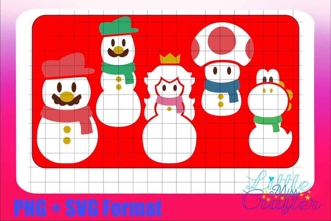 Snowman Christmas Mario, Peach, Yoshi, Luigi and Toad SVG PNG Digital ...