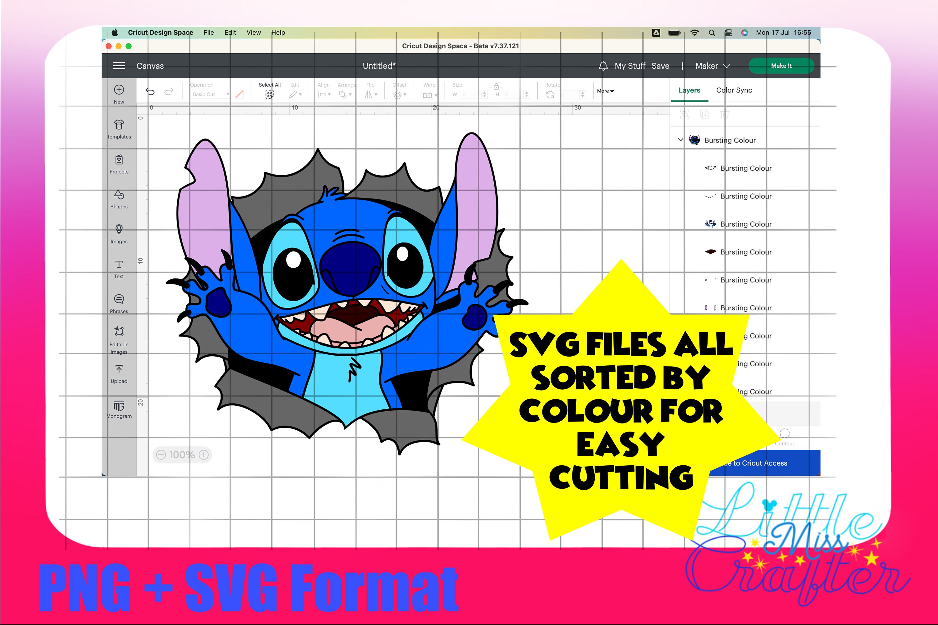 Stitch Bursting Out or Escaping PNG and SVG File in Both Colour and ...