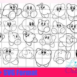 Bundle 1 Kirby Images and Stars 24 PNG and SVG Outline Black and White ...
