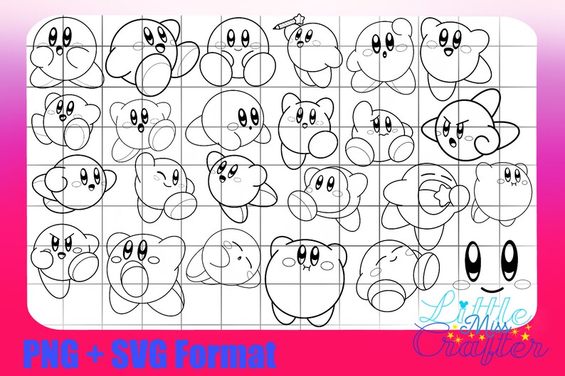 Bundle 1 Kirby Images and Stars 24 PNG and SVG Outline Black - Etsy