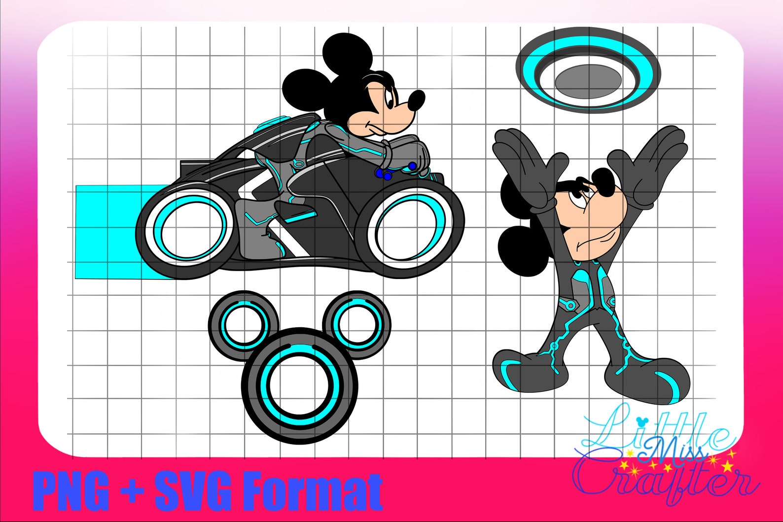 3 Tron Mickey Lightcycle Mickeyhead Bike Grid SVG and PNG Digital Files ...