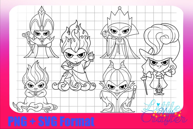 6 Villain Evil Chibi Malificent, Ursula, Evil Queen, Hades, Hook, Jafar ...