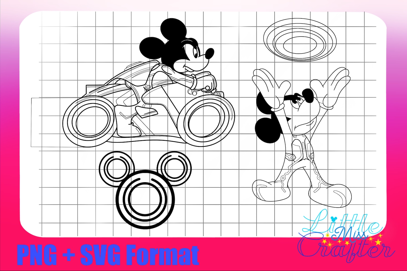 3 Tron Mickey Lightcycle Mickeyhead Bike Grid SVG and PNG Digital Files ...