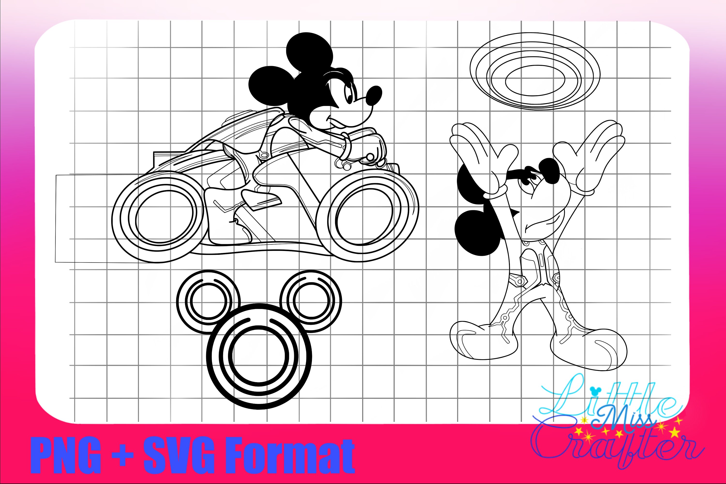 3 Tron Mickey Lightcycle Mickeyhead Bike Grid SVG and PNG Digital Files ...