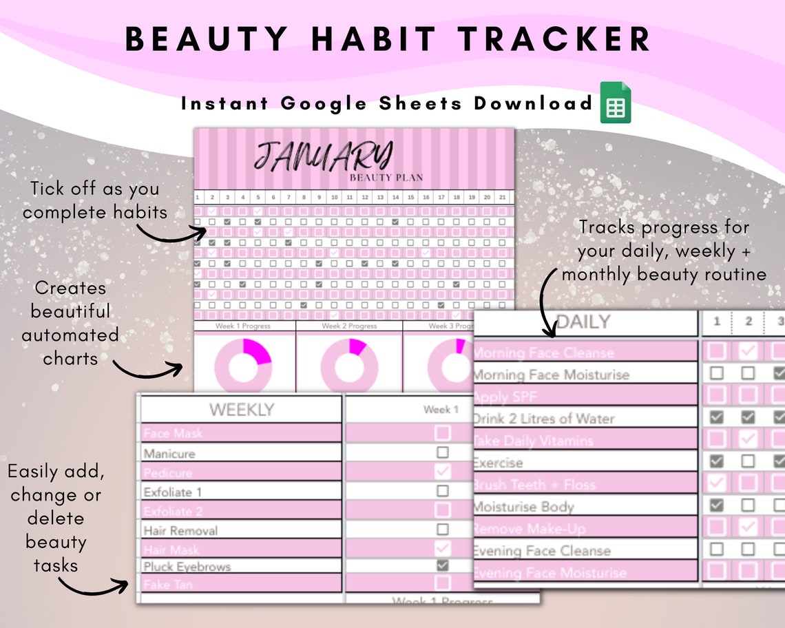 Beauty Routine Planner- Habit Tracker, Beauty Planning + Inventory ...