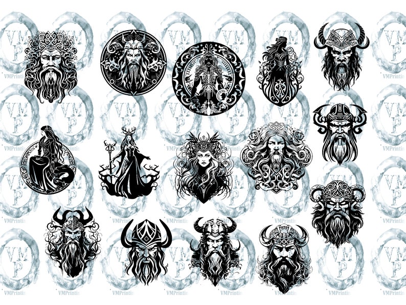 SVG & PNG Set of 109 Norse Gods Icons Bundle-viking Mythology-hel, Odin ...