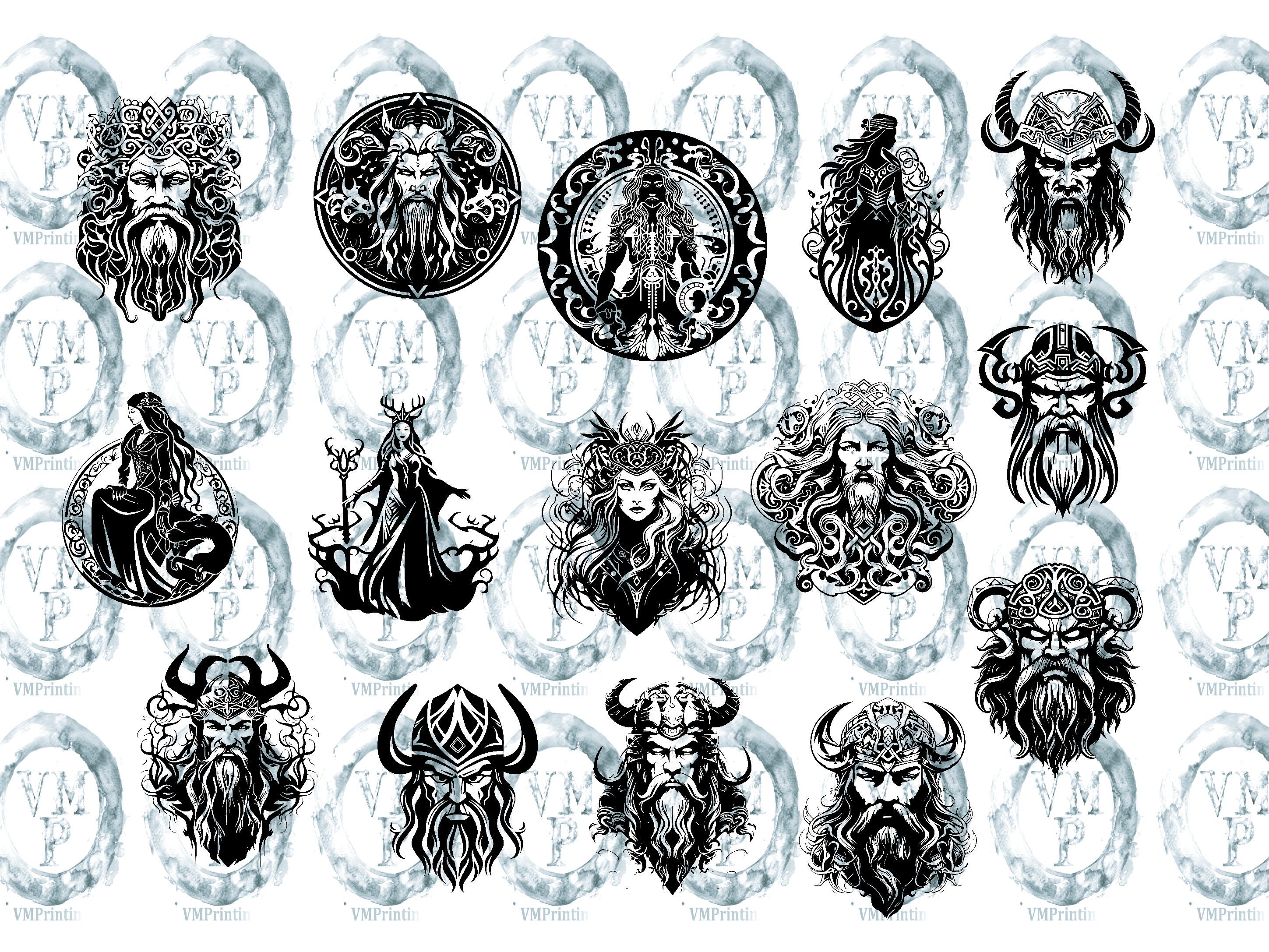 SVG & PNG Set of 109 Norse Gods Icons Bundle-viking Mythology-hel, Odin ...