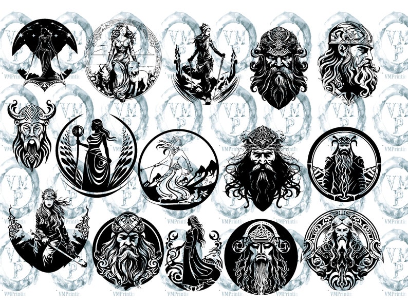 SVG & PNG Set of 109 Norse Gods Icons Bundle-viking Mythology-hel, Odin ...