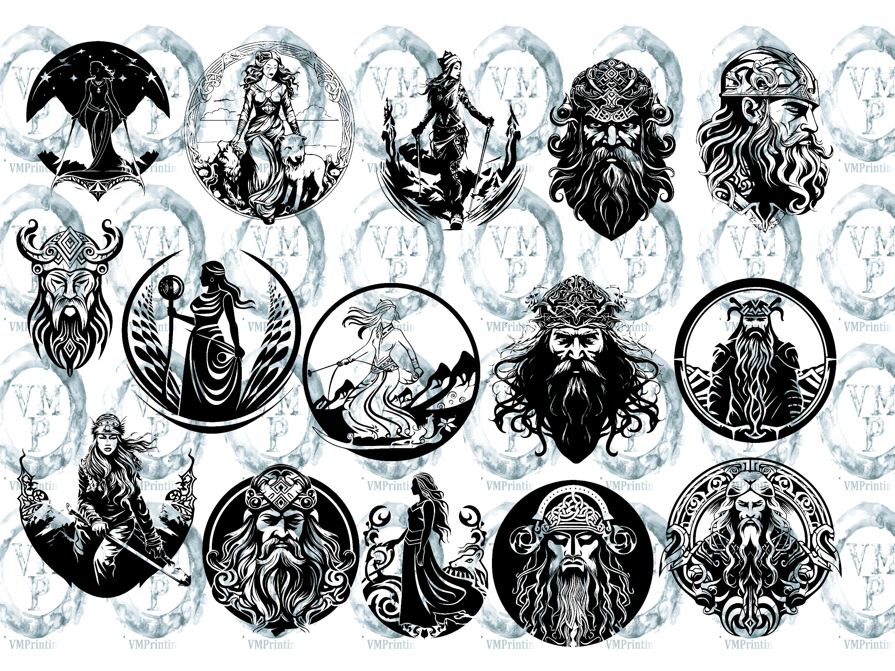 SVG & PNG Set of 109 Norse Gods Icons Bundle-viking Mythology-hel, Odin ...