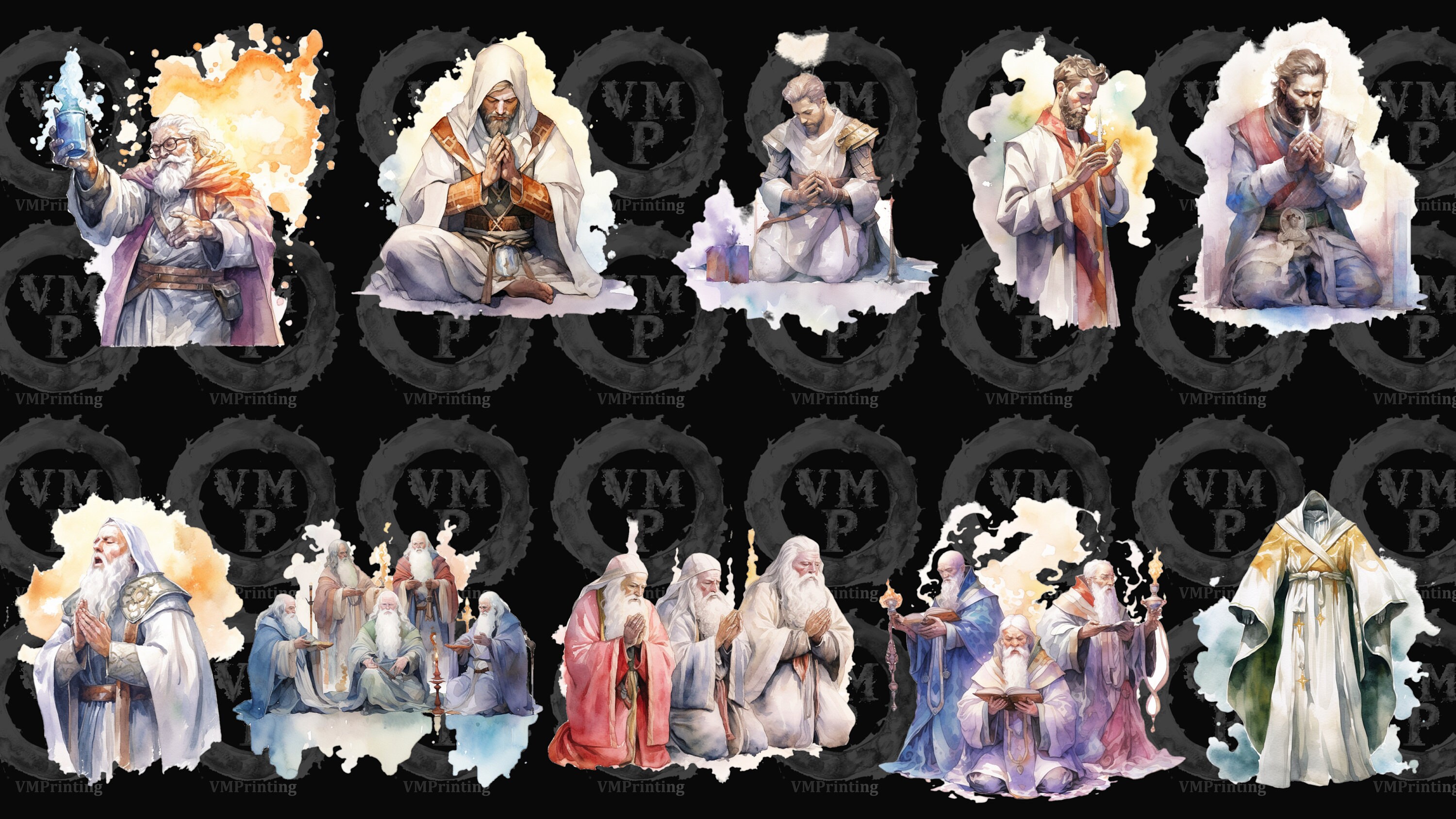 Set of 50 Watercolor Cleric Assets Clipart Bundle 300 DPI PNG Prayer ...