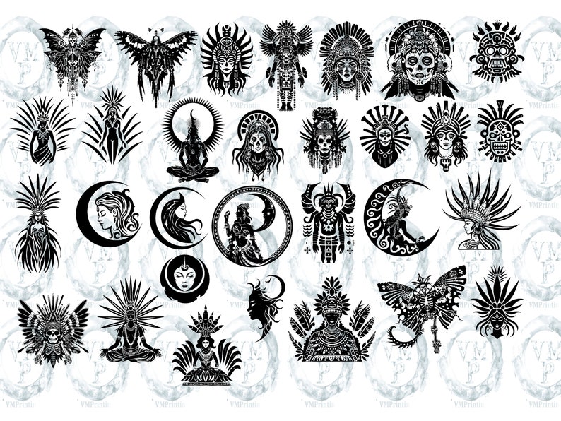 SVG & PNG Set of 240 Aztec Gods Icons Bundle-mythology-quetzalcoatl ...