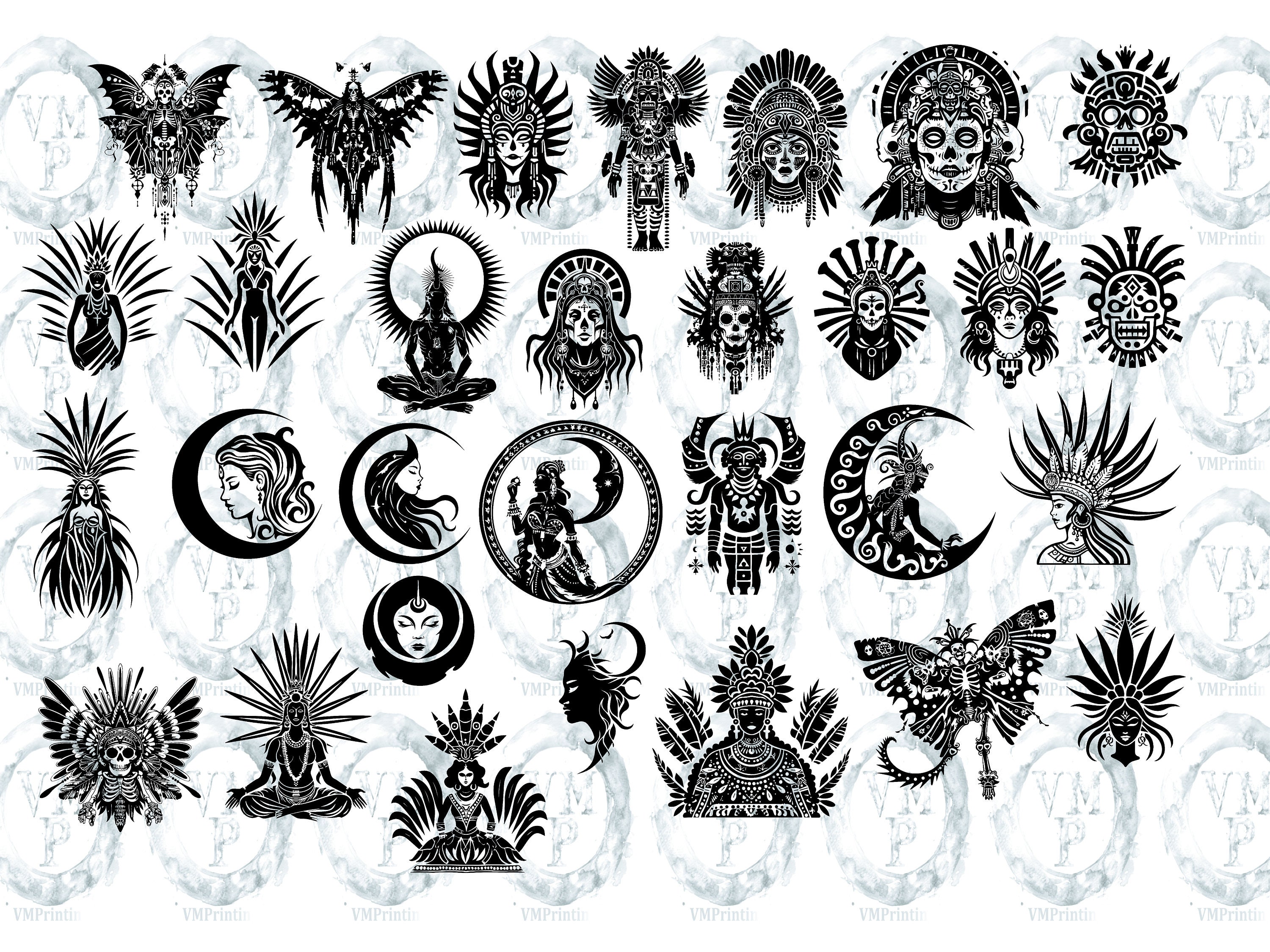 SVG & PNG Set of 240 Aztec Gods Icons Bundle-mythology-quetzalcoatl ...