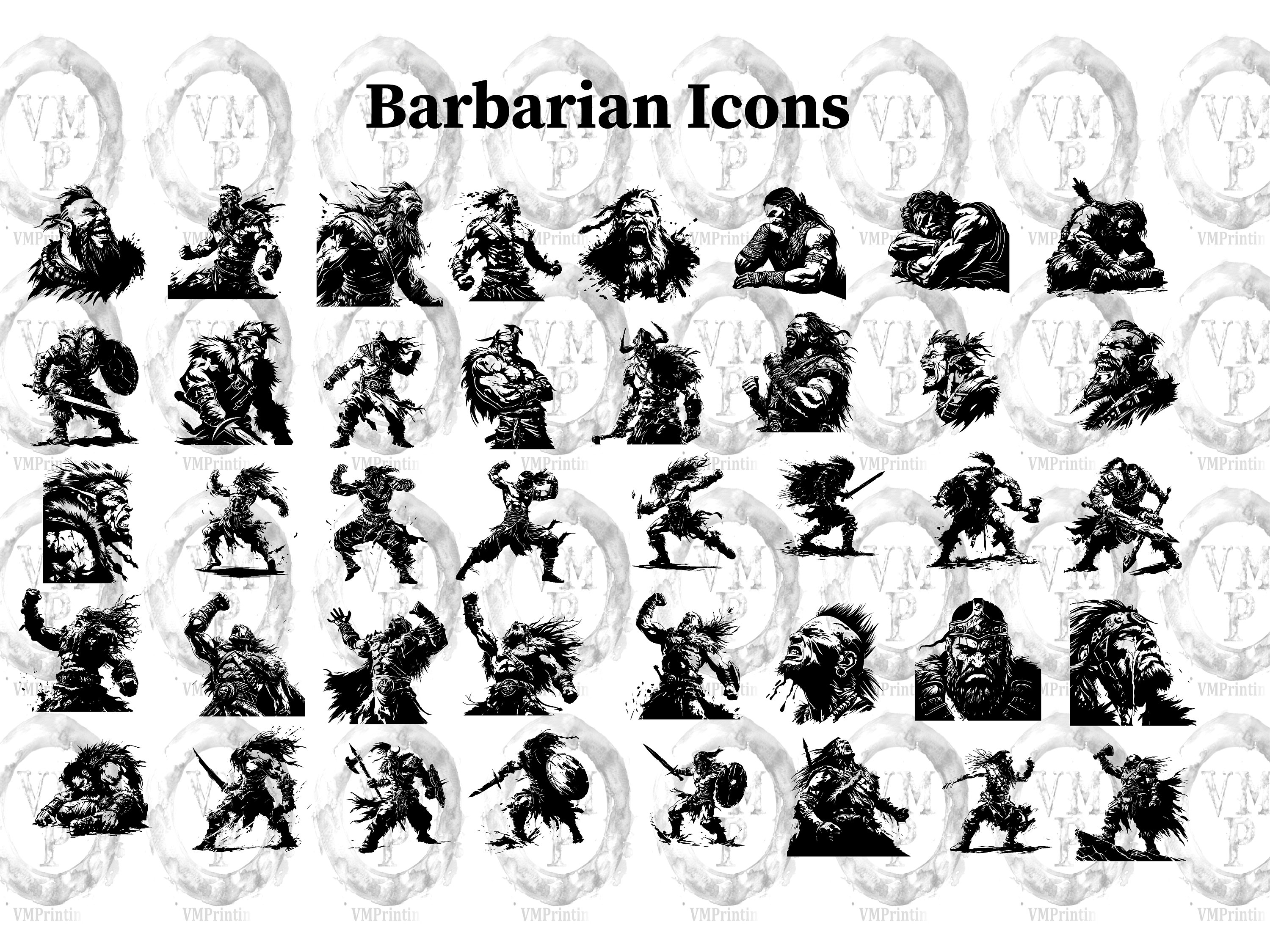 SVG & PNG Set of 240 Dnd Male Adventurer Icons Bundle Barbarian ...