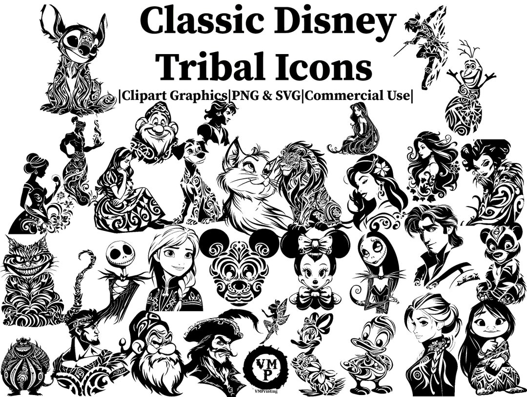 SVG & PNG - Set of 255 Classic Tribal Icon Bundle - Mickey, Minnie ...