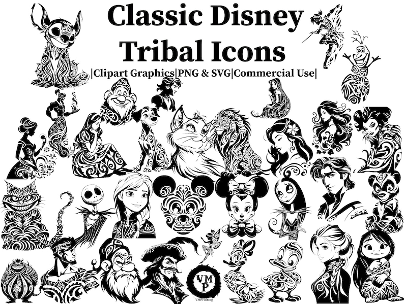 SVG & PNG - Set of 255 Classic Tribal Icon Bundle - Mickey, Minnie ...