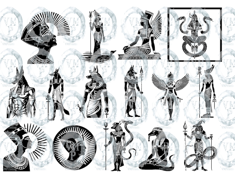 SVG & PNG Set of 107 Egyptian Gods Icons Bundle-mythology-anubis, Osiris, Ra, Isis, and More ...
