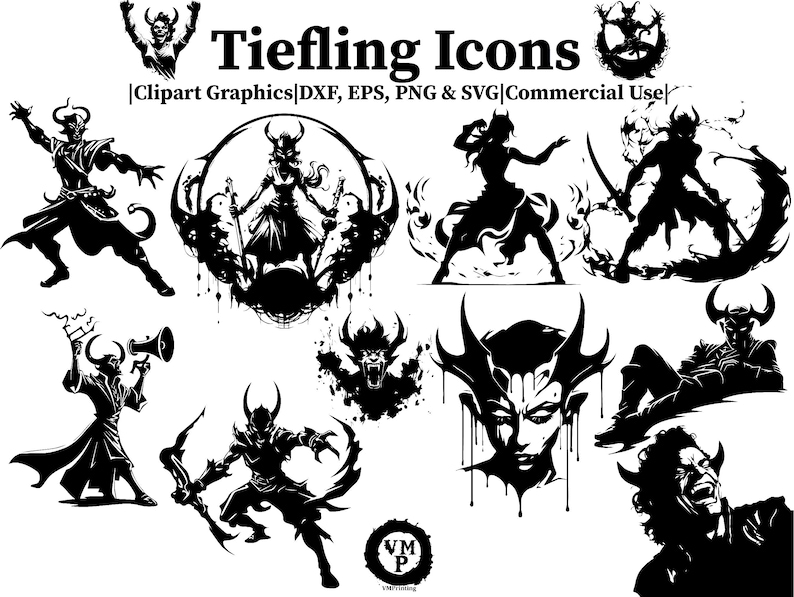 DXF, Eps, SVG & PNG - Set of 40 Dungeons and Dragons Tiefling Icons ...