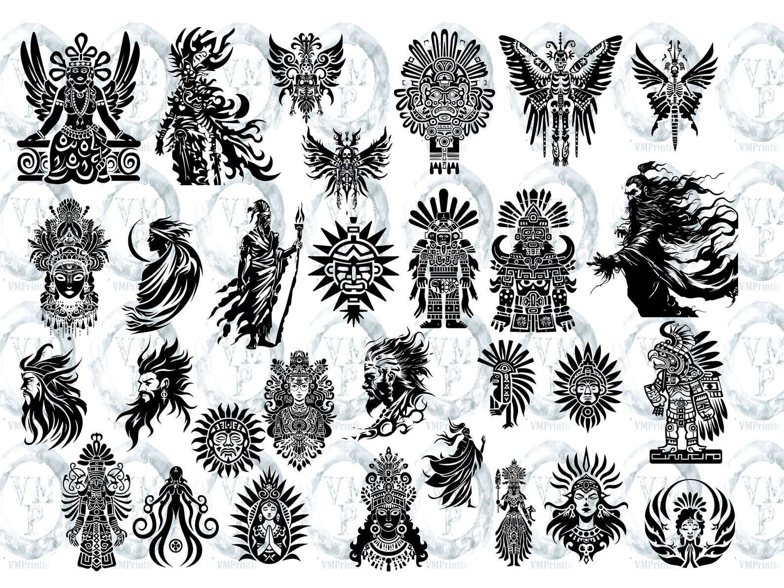 Aztec Gods Icon Bundle – SVG, PNG Clipart Graphics for Commercial Use ...