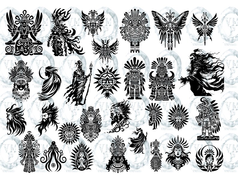 SVG & PNG Set of 240 Aztec Gods Icons Bundle-mythology-quetzalcoatl ...