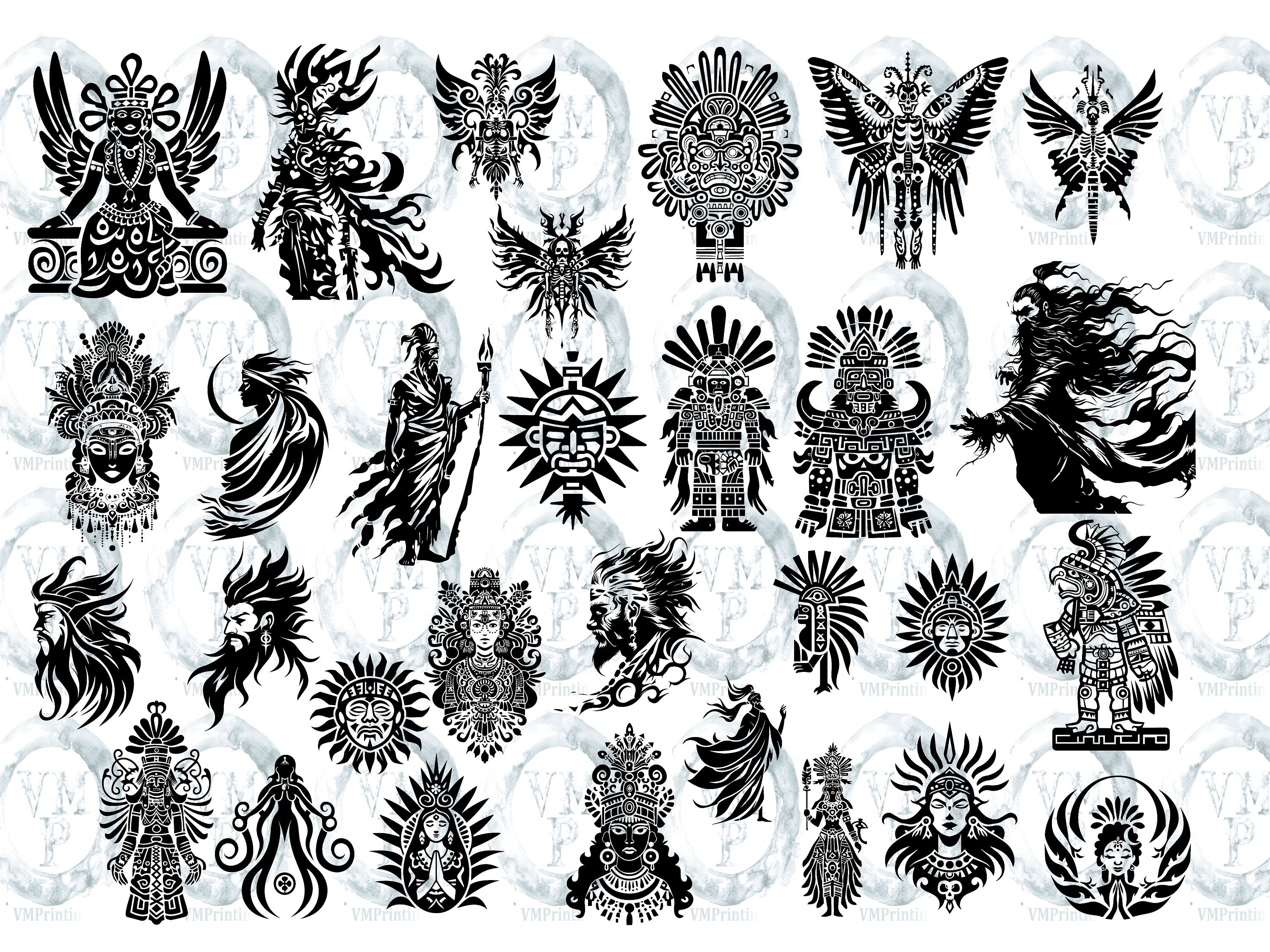 SVG & PNG Set of 240 Aztec Gods Icons Bundle-mythology-quetzalcoatl ...