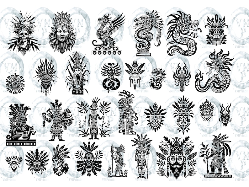 SVG & PNG Set of 240 Aztec Gods Icons Bundle-mythology-quetzalcoatl ...