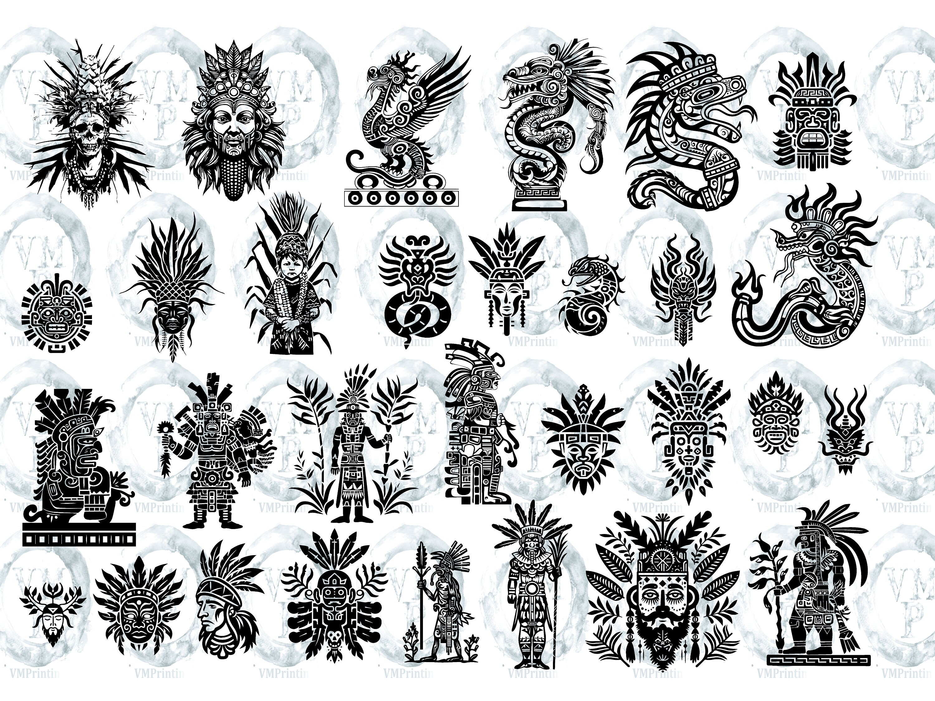 Aztec Gods Icon Bundle – SVG, PNG Clipart Graphics for Commercial Use ...